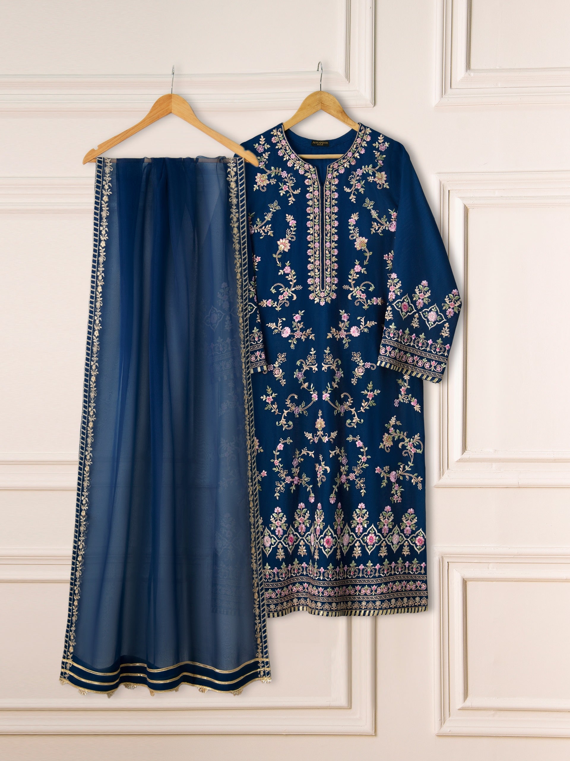 3 Piece- Pure Silk Net Embroidered Suit S111280 – Aghanoorinternational