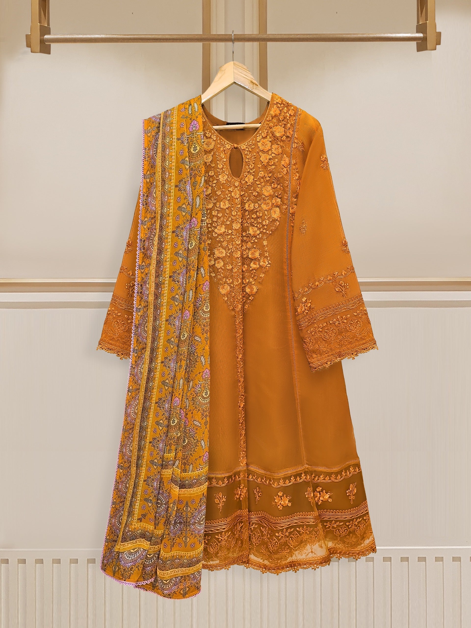 3 Piece - Pure Cotton Net Embroidered Frock S109936 – Aghanoorinternational