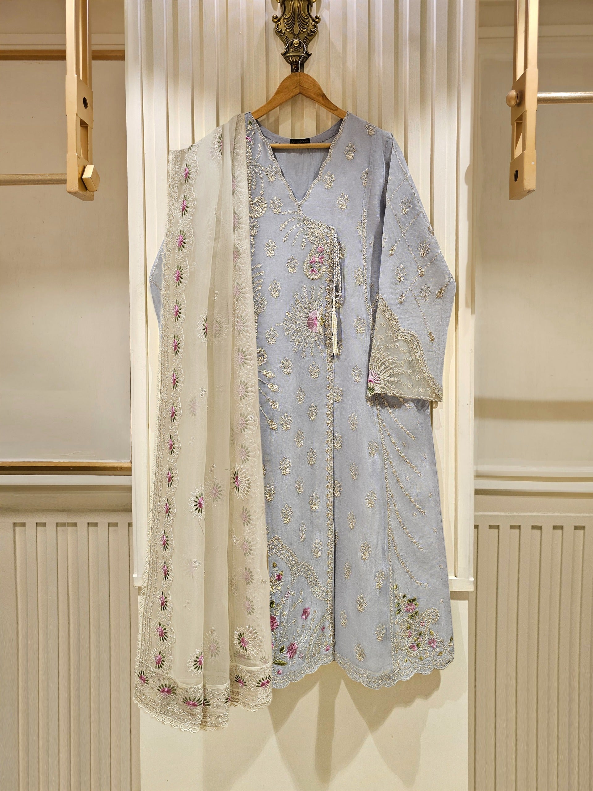 3 Piece - Pure Cotton Net Embroidered Suit S111357 – Aghanoorinternational