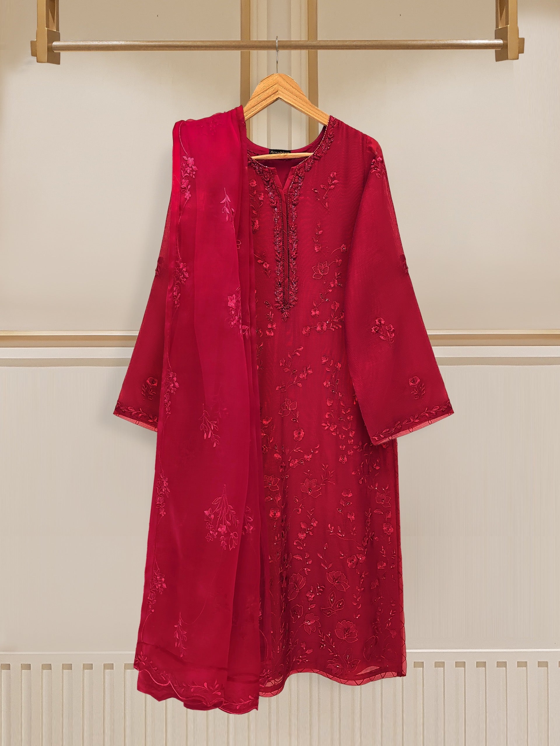 3 Piece - Pure Cotton Net Embroidered Suit S109624 – Aghanoorinternational