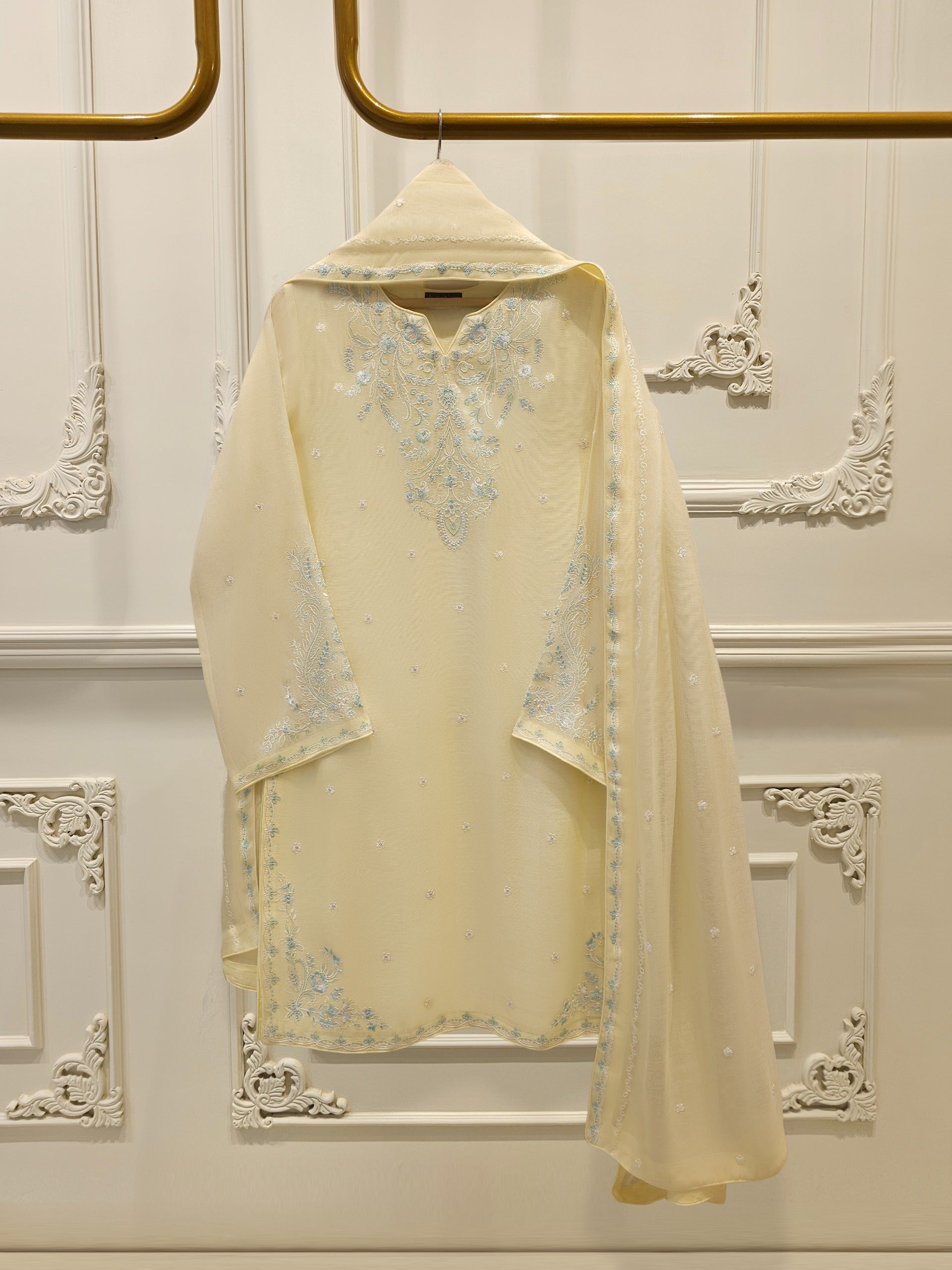 3 Piece - Pure Embroidered Cotton Net Suit S111905 – Aghanoorinternational