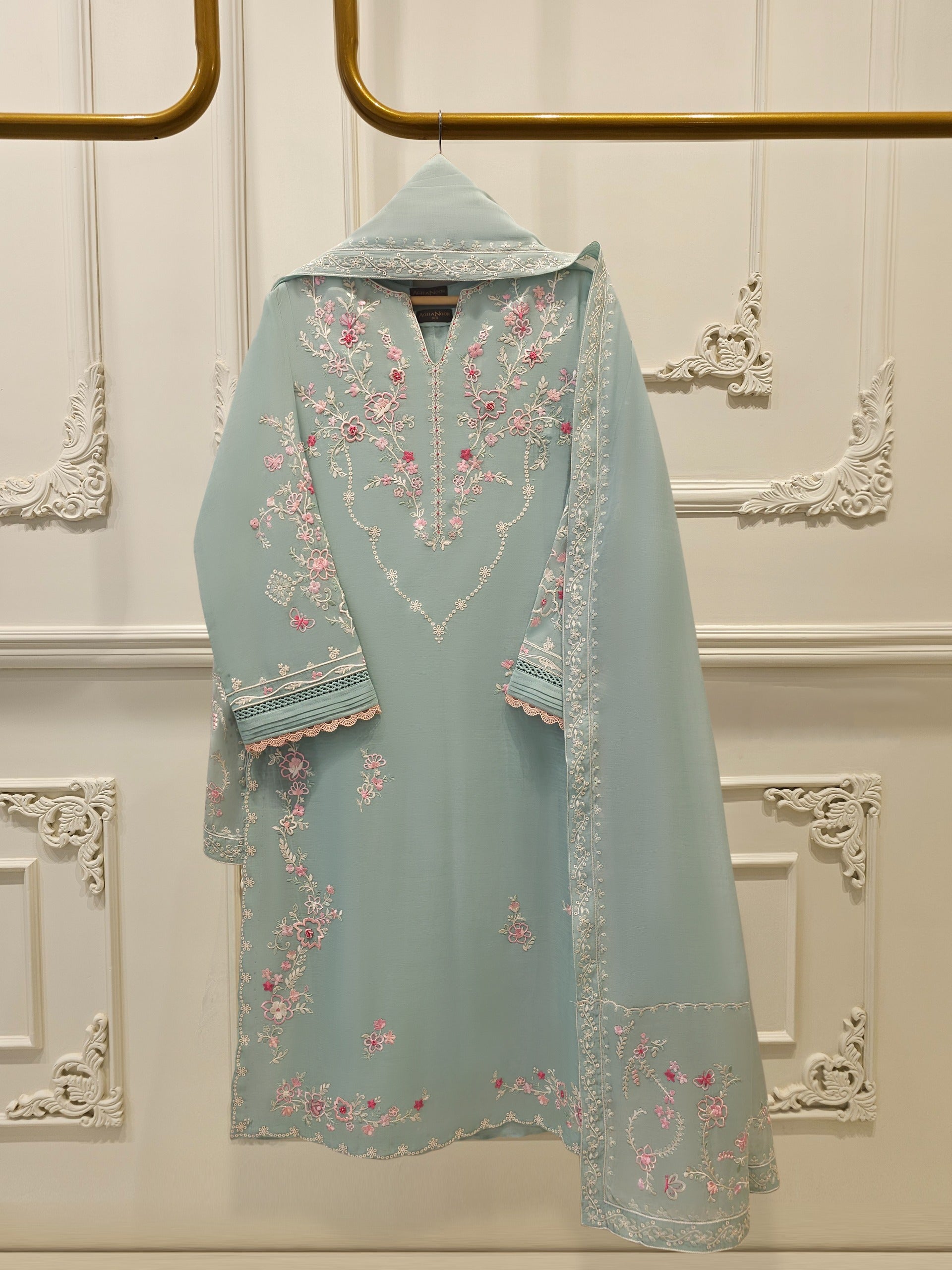 2 Piece - Embroidered Kora Cotton Silk Suit S111911 – Aghanoorinternational