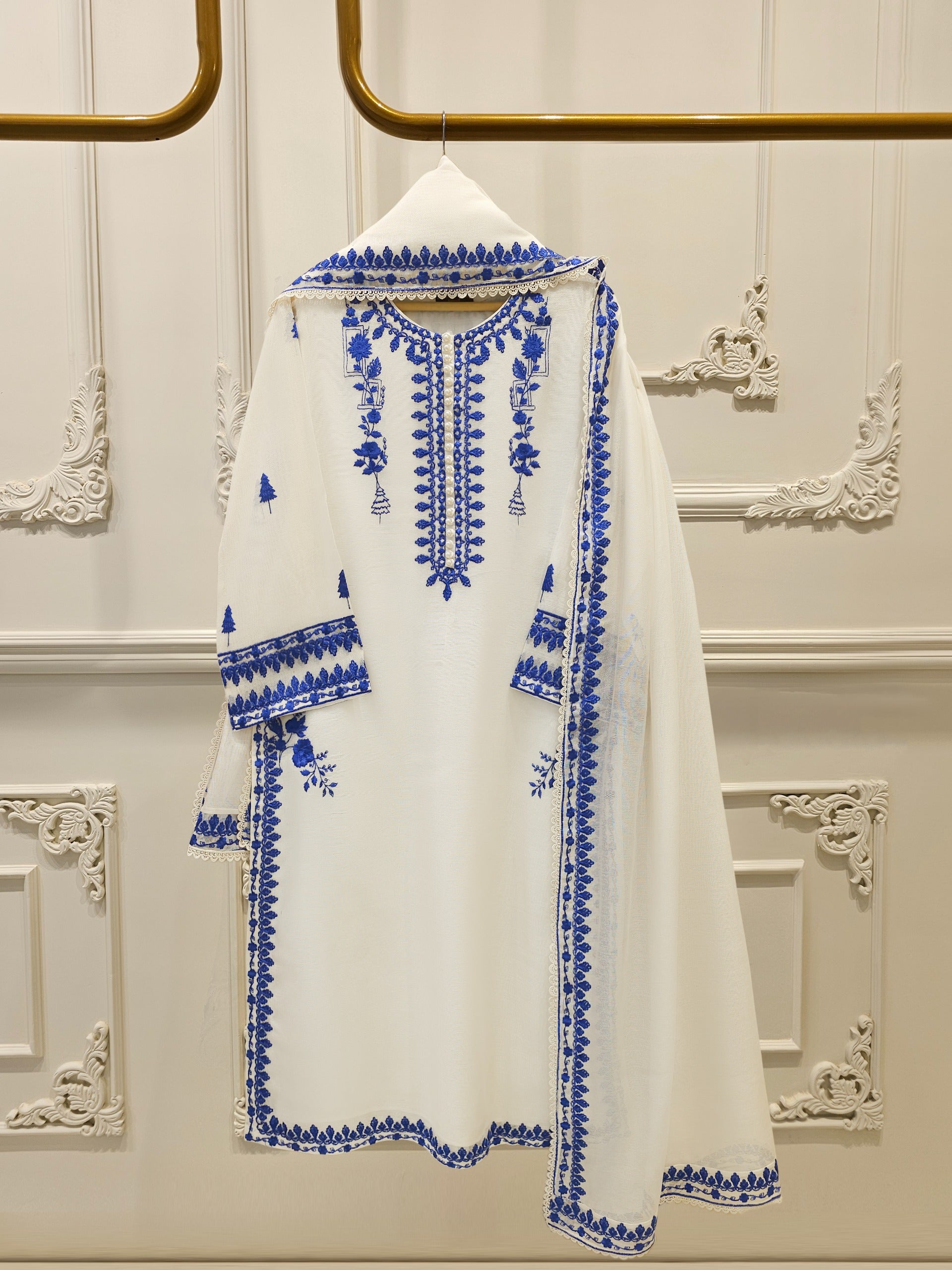 3 Piece - Pure Embroidered Cotton Net Suit S112057 – Aghanoorinternational