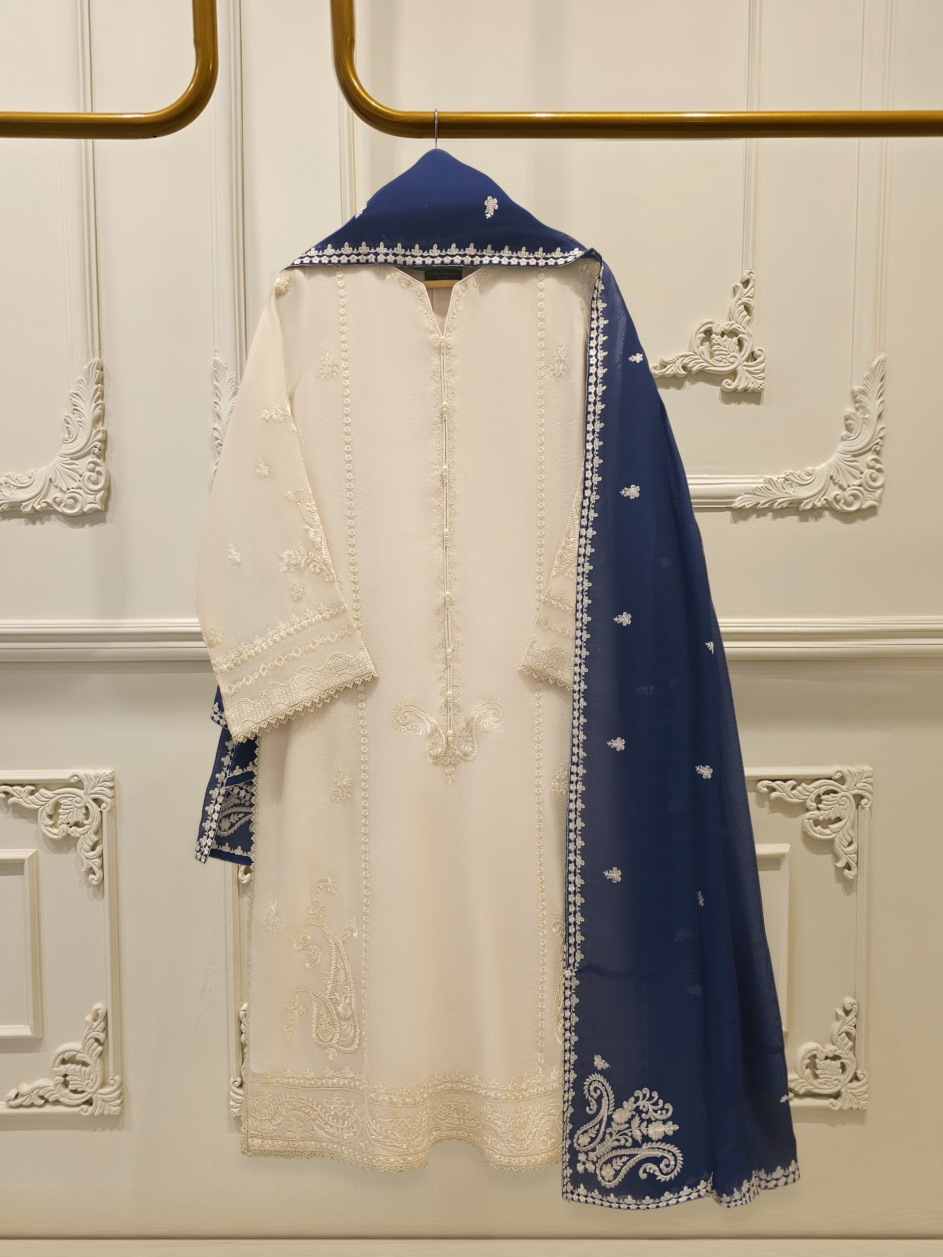3 Piece - Pure Embroidered Cotton Net Suit S112354 – Aghanoorinternational