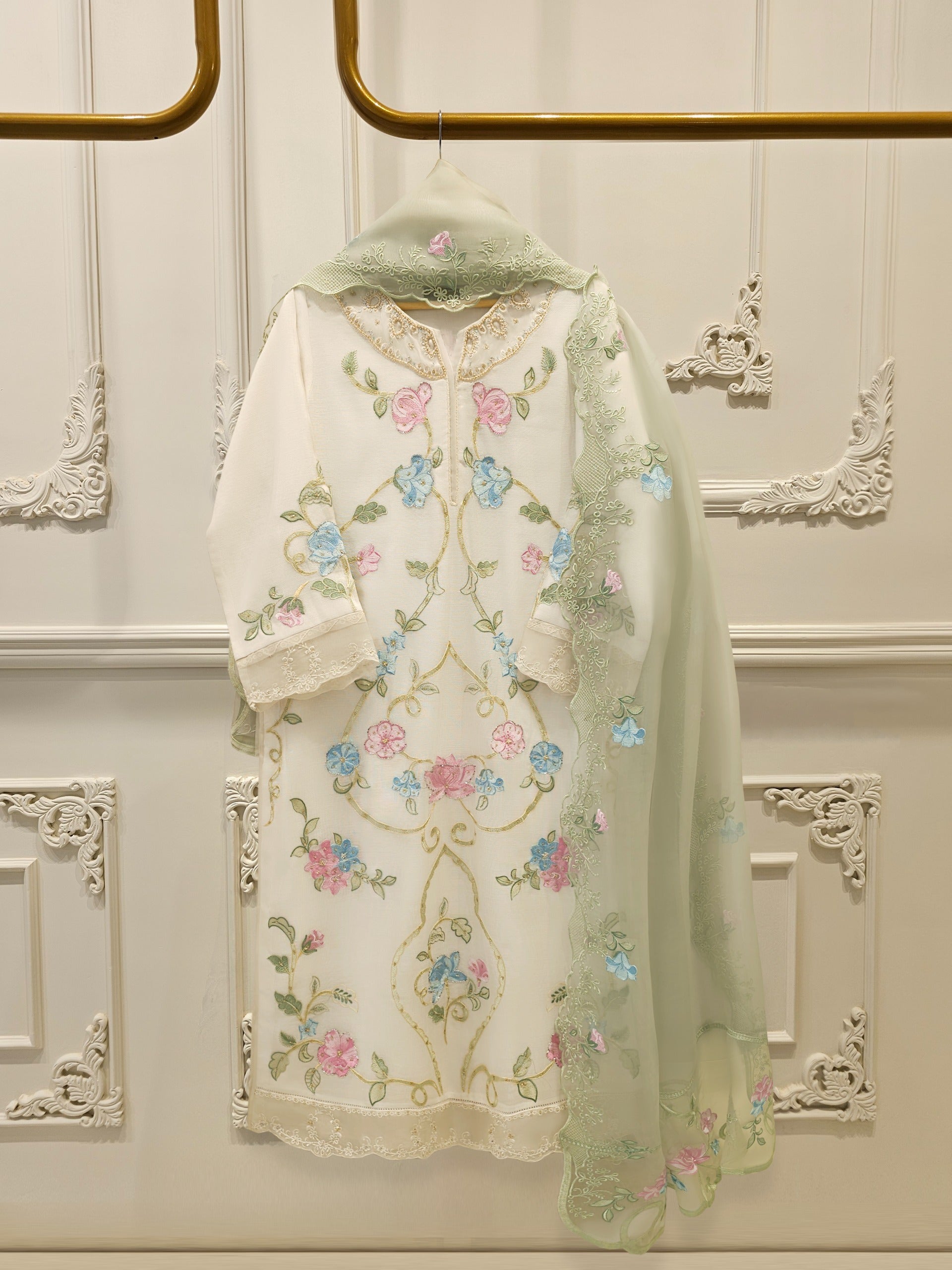 3 Piece - Pure Embroidered Cotton Net Suit S112489 – Aghanoorinternational
