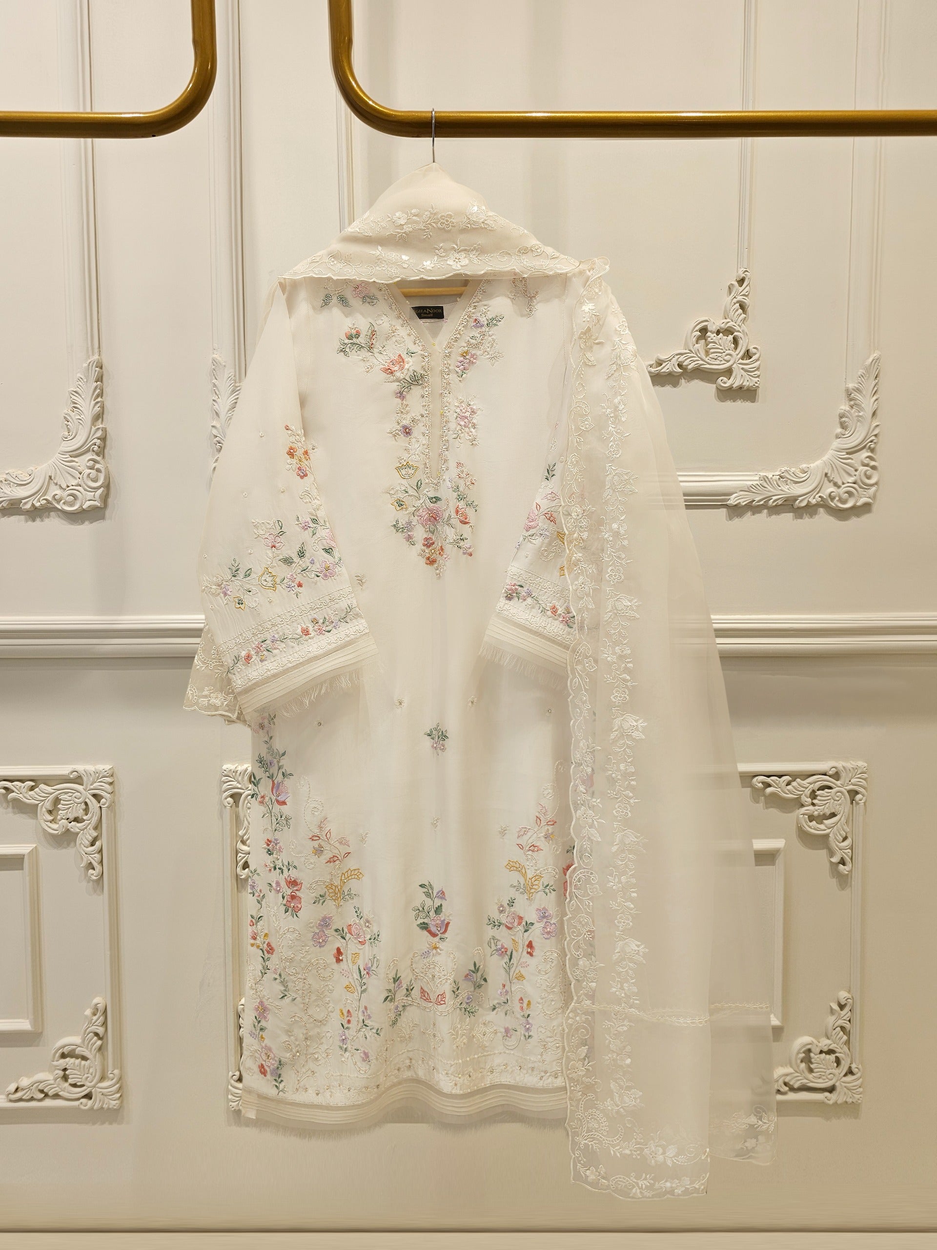 3 Piece- Pure Embroidered Sheesha Silk Suit S112580 – Aghanoorinternational