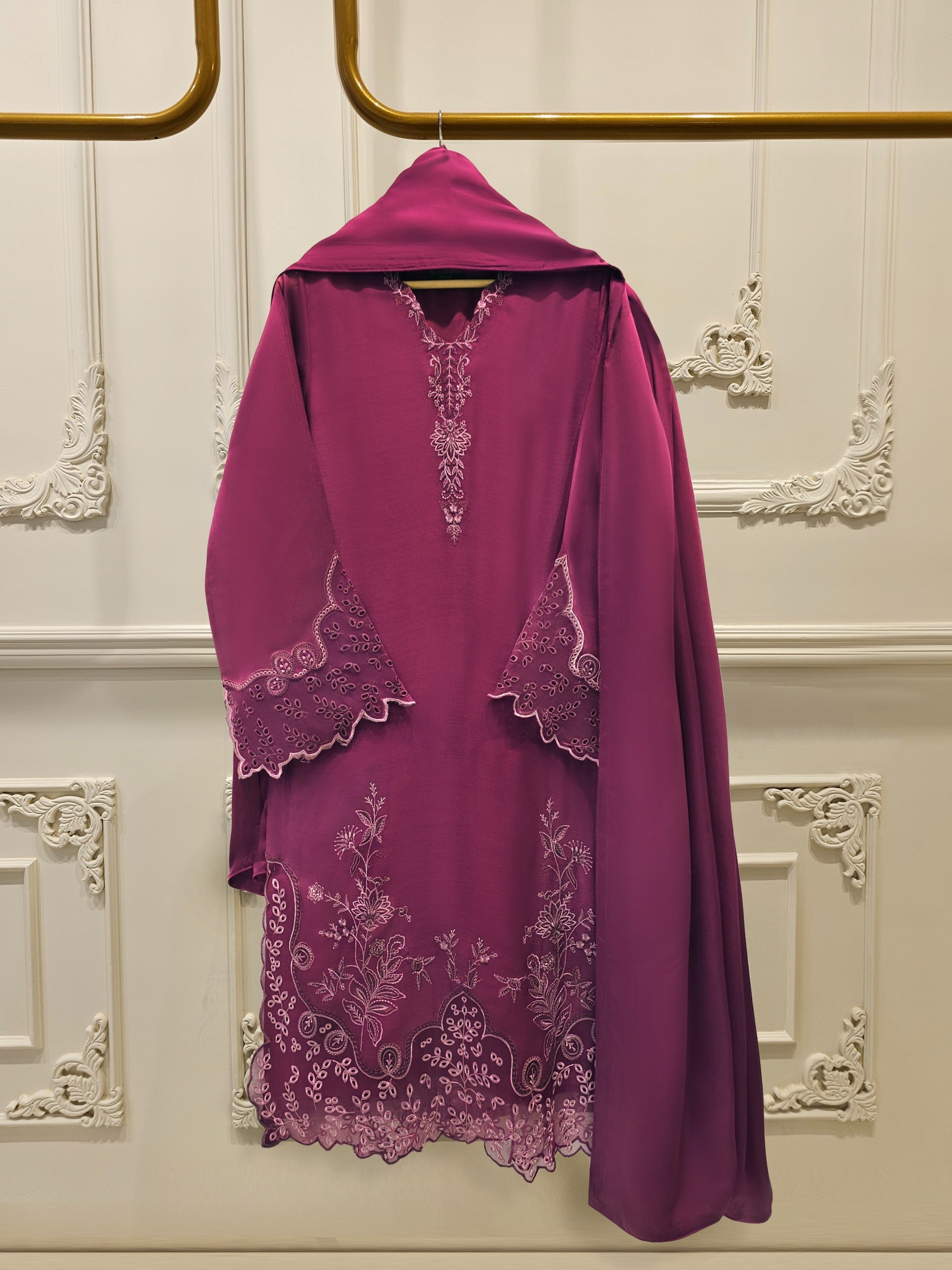 3 Piece - Pure Embroidered Cotton Net Suit S112776 – Aghanoorinternational