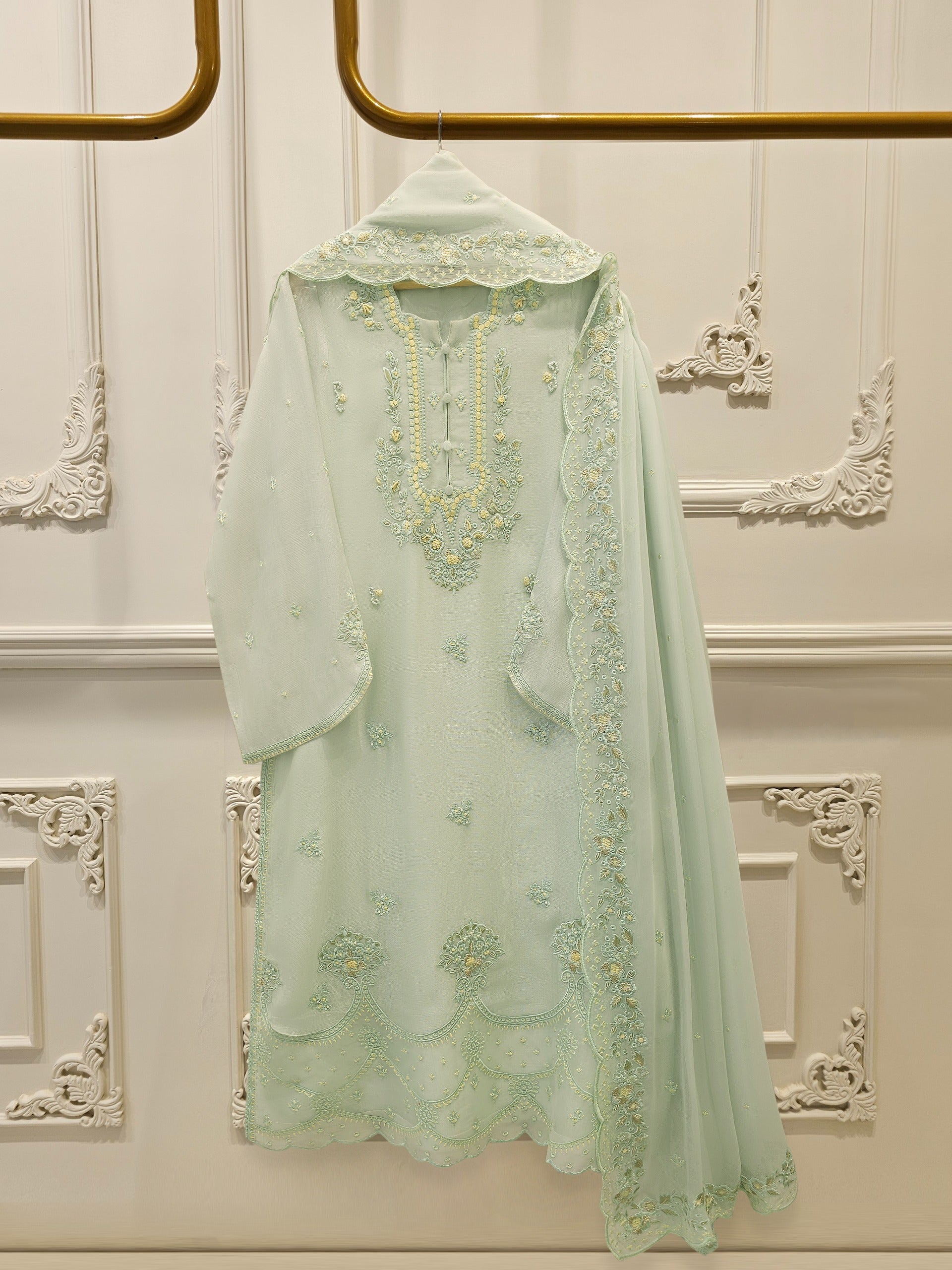 3 Piece - Pure Embroidered Cotton Net Suit S112781 – Aghanoorinternational