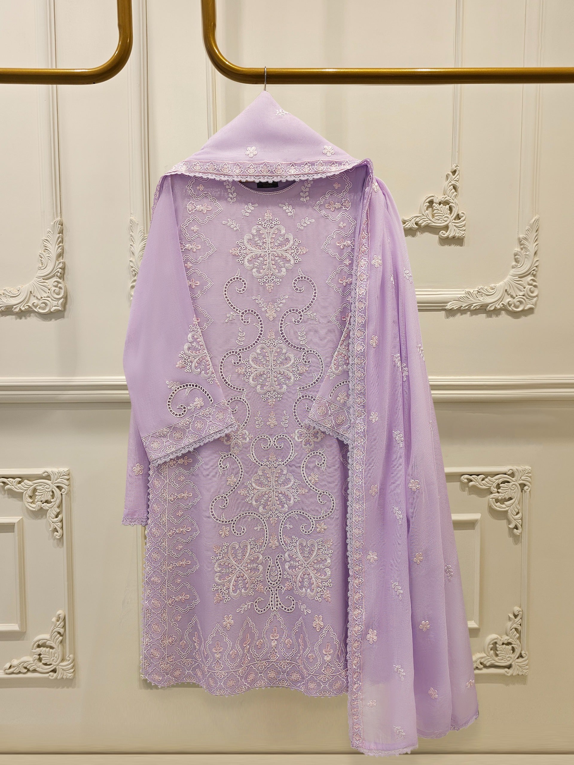 3 Piece - Pure Embroidered Cotton Net Suit S112803 – Aghanoorinternational